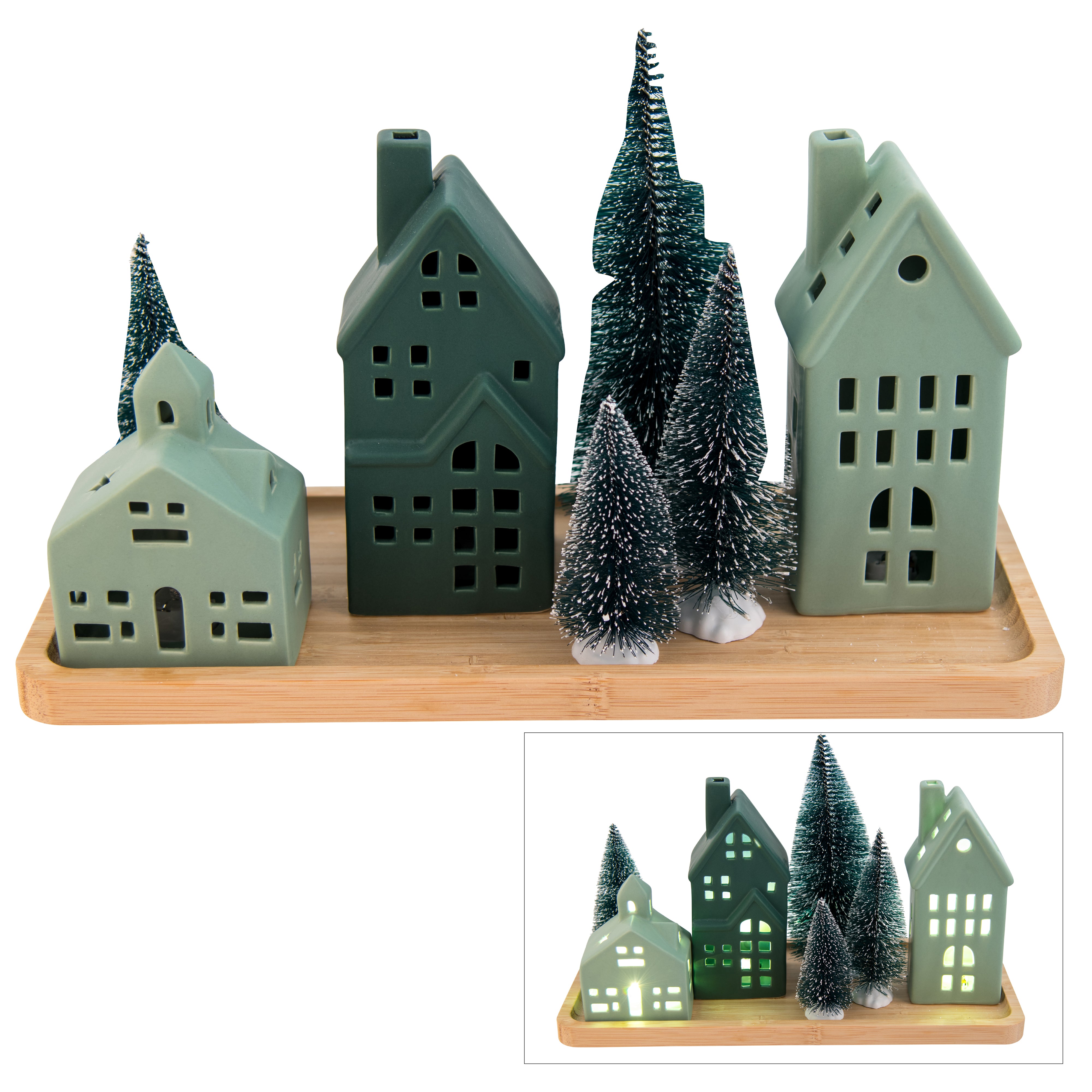 Green Christmas House Set LED – A.W. Smith & Sons Gift & Homewares